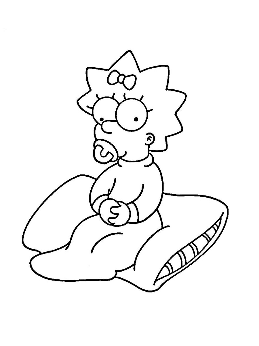Maggie is sitting on a pillow coloring page
