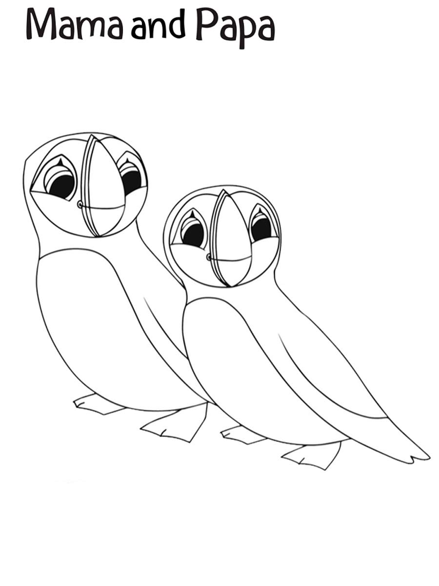 Mama and Papa Puffin Rock coloring page